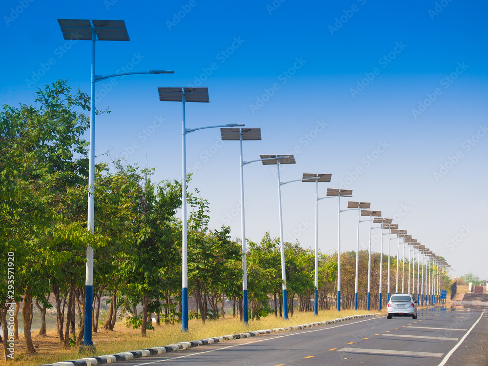 solar street light lamp post led with panel system on the road with ...