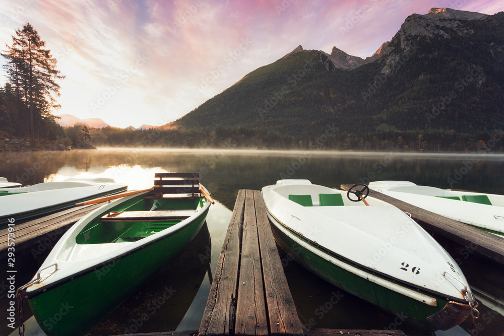 Llake hintersee in bavaria at mystic sunrise. Lake in foreground and ...