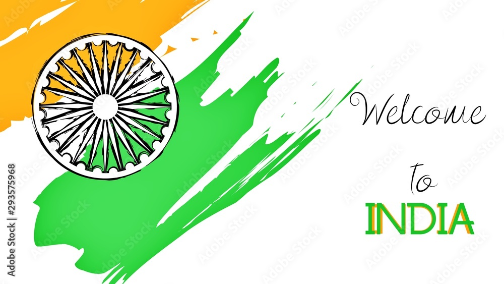 Welcome To India Word Text with Indian flag and Creative Font Design ...