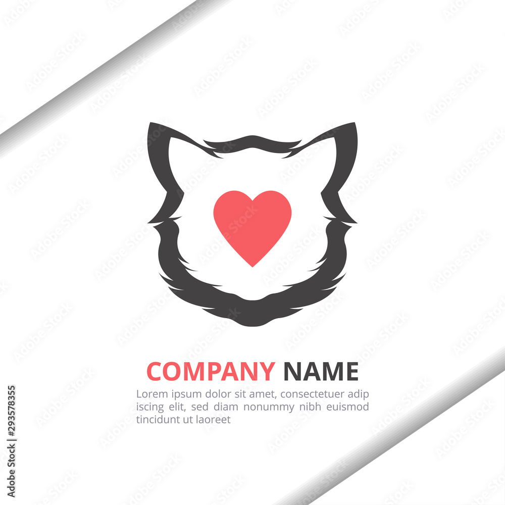 Cat love logo design concept with flat style for animal shop, pet care ...