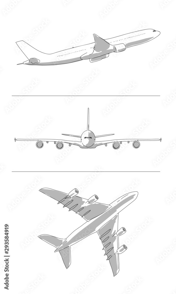 Hand drawn flying air plane sketch line art style. Stock Vector | Adobe ...