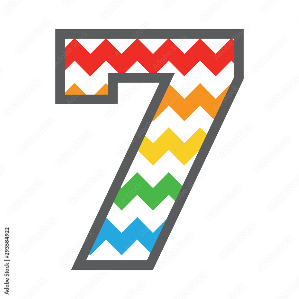 7 Seven Chevron Number with colorful rainbow pattern & grey border ...