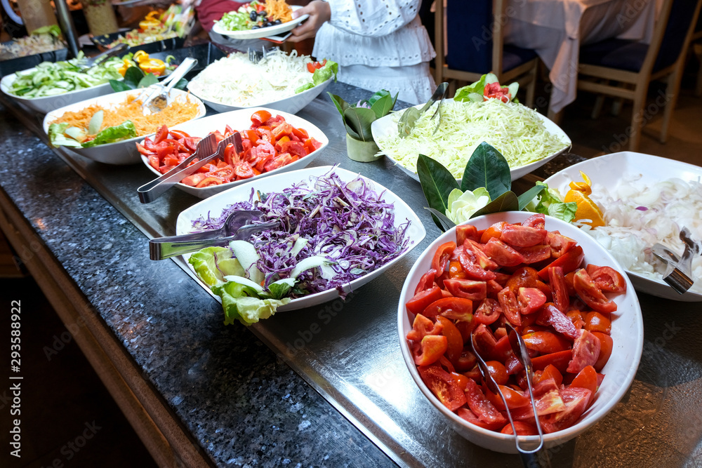 Buffet meals in the all-inclusive restaurant. Hotel food. Variety of ...