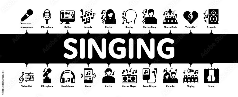 Singing Song Minimal Infographic Web Banner Vector. Singer And Musical ...
