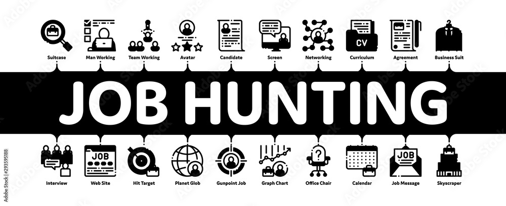 Job Hunting Minimal Infographic Web Banner Vector. Hunting Business ...