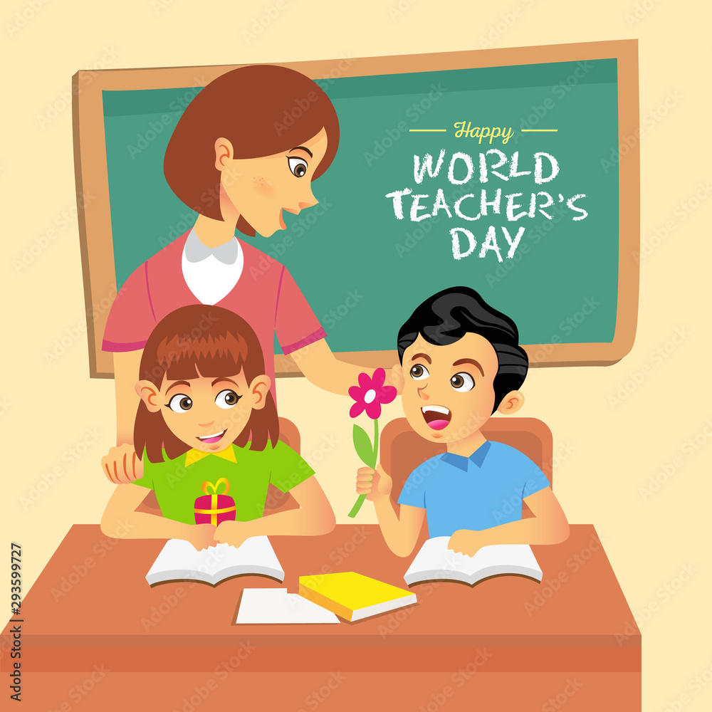 Happy World Teacher's Day cartoon illustration. Suitable for greeting ...