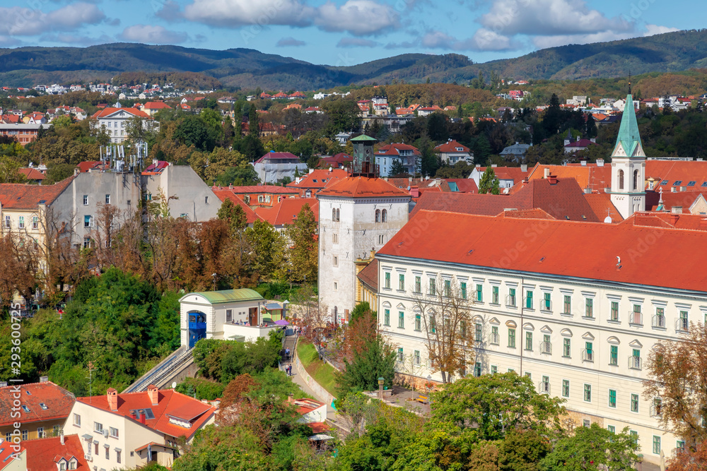 Zagreb upper city, view of the Gradec. Gric hill with famous Zagreb ...