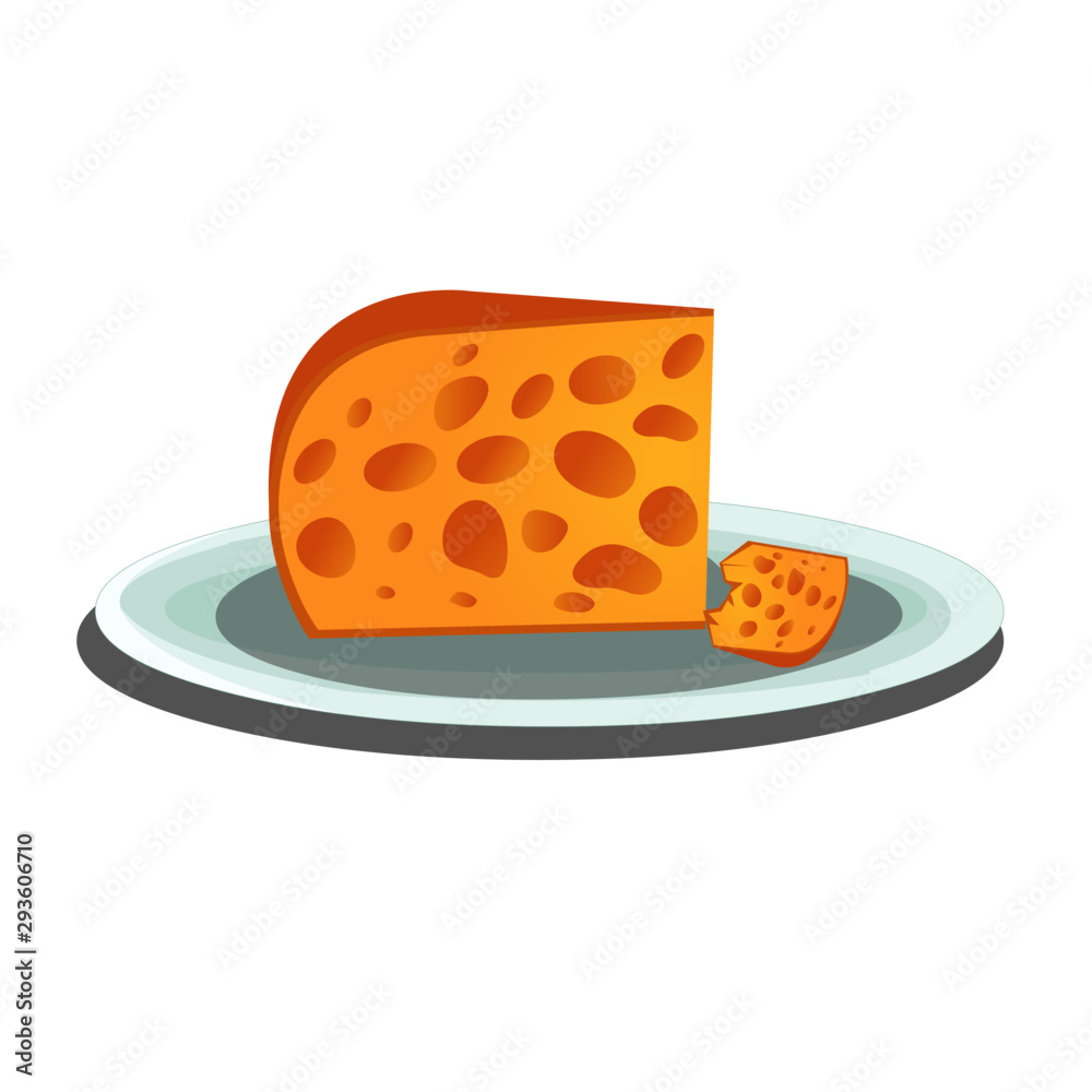 Cheese Slice on a Plate - Cartoon Vector Image Stock Vector | Adobe Stock