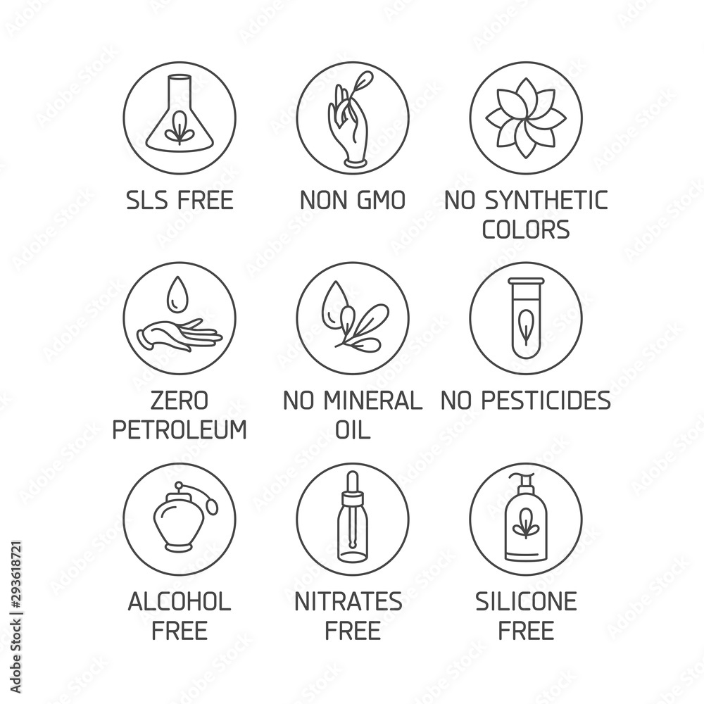 Vector set of logos, badges and icons for natural and organic products ...