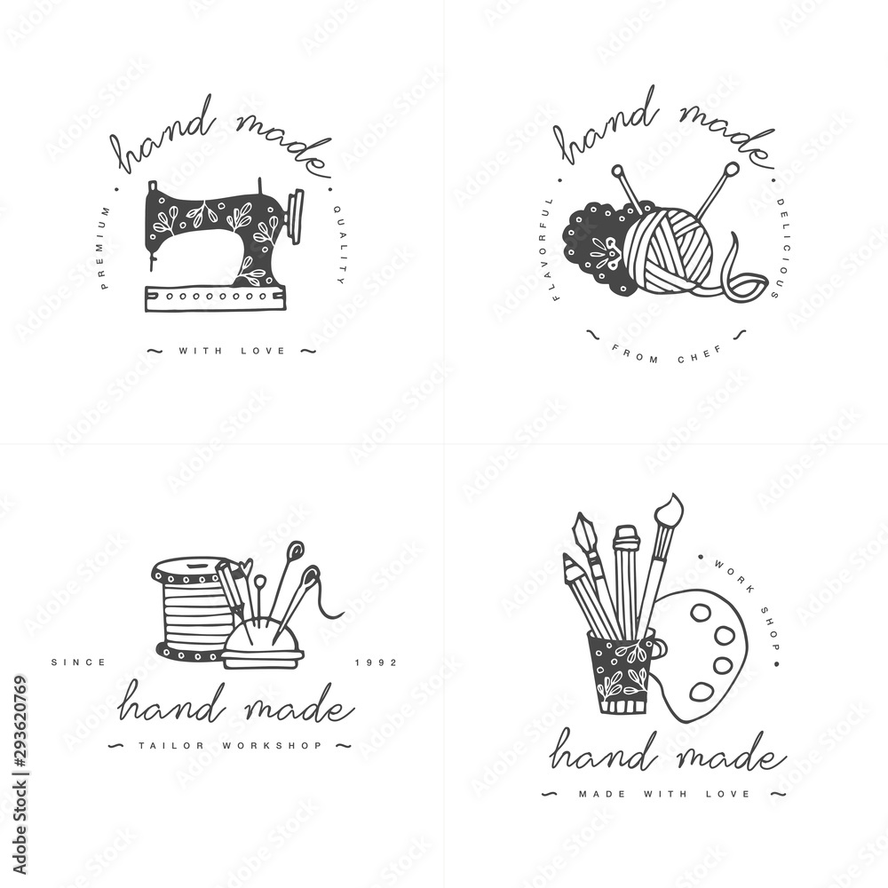 Handmade colorful line logos set. Handmade linear badges or outline ...