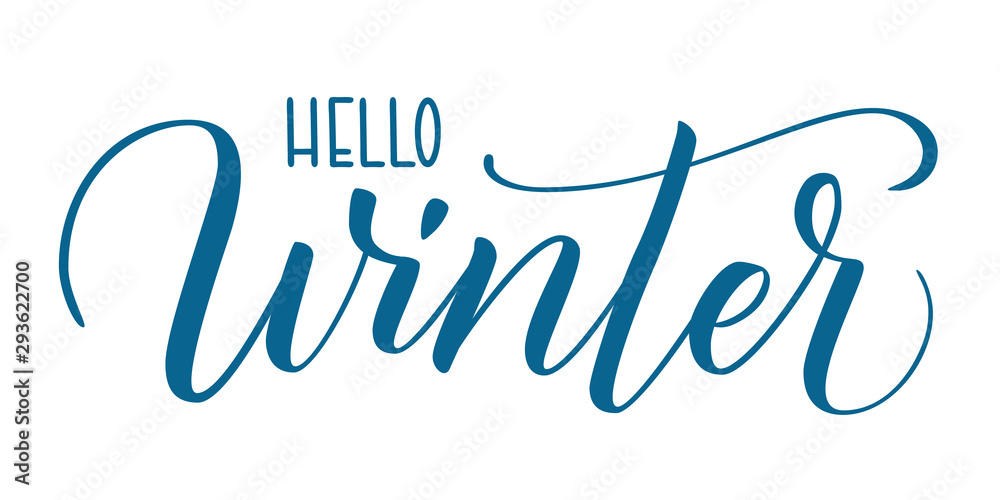 Handwritten brush calligraphy Hello Winter isolated on white. Vector ...