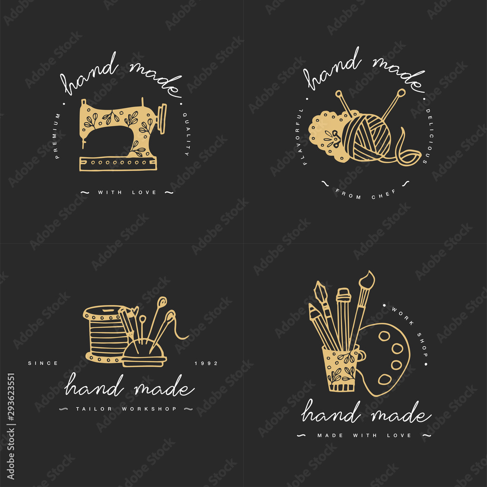 Handmade colorful line logos set. Handmade linear badges or outline ...