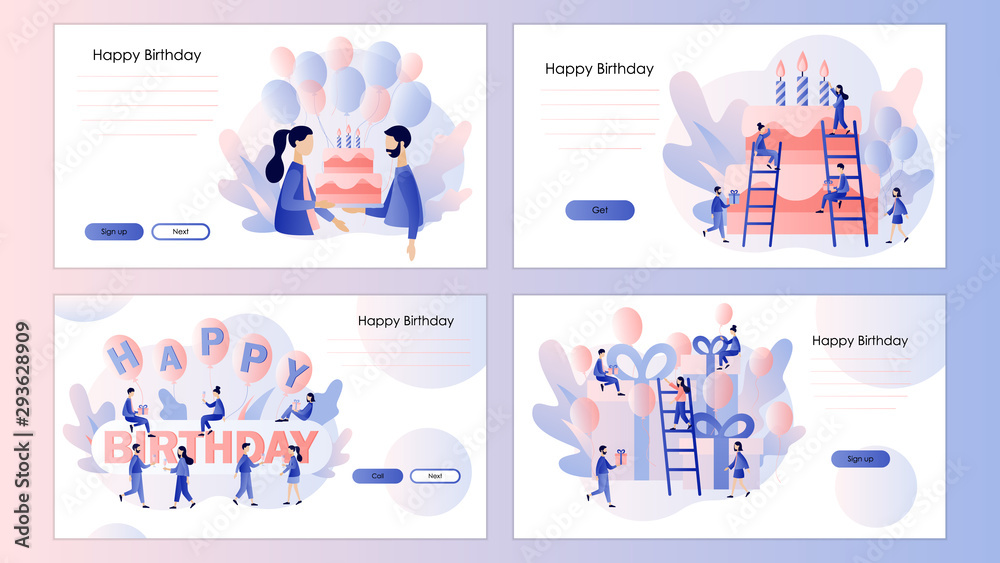 Happy birthday concept. Screen template for mobile smart phone, landing ...