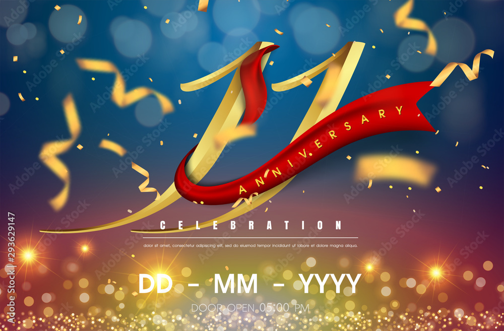 11 years anniversary logo template on gold and blue background. 11th ...