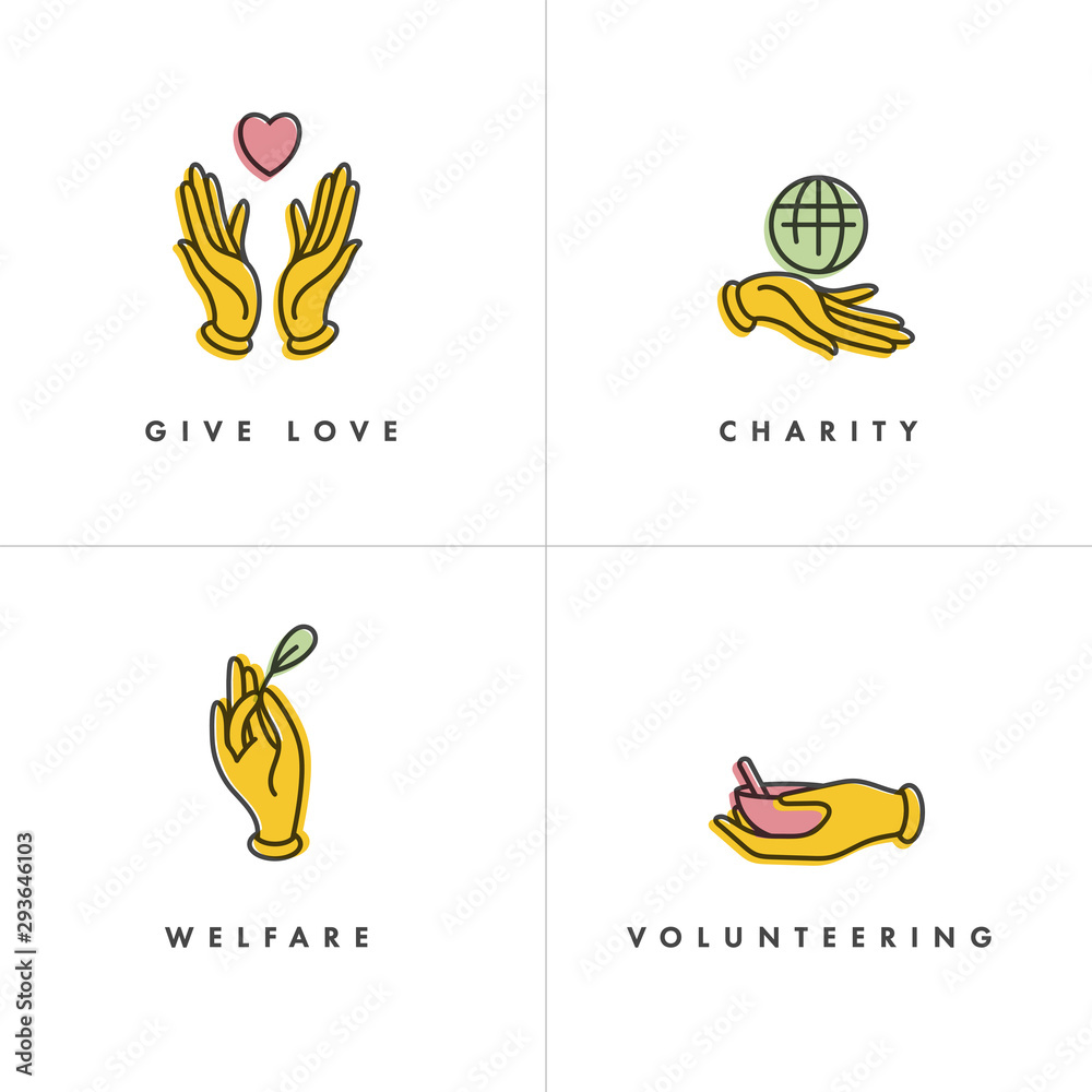 Vector set of logos, badges and icons for charity and volunteer ...