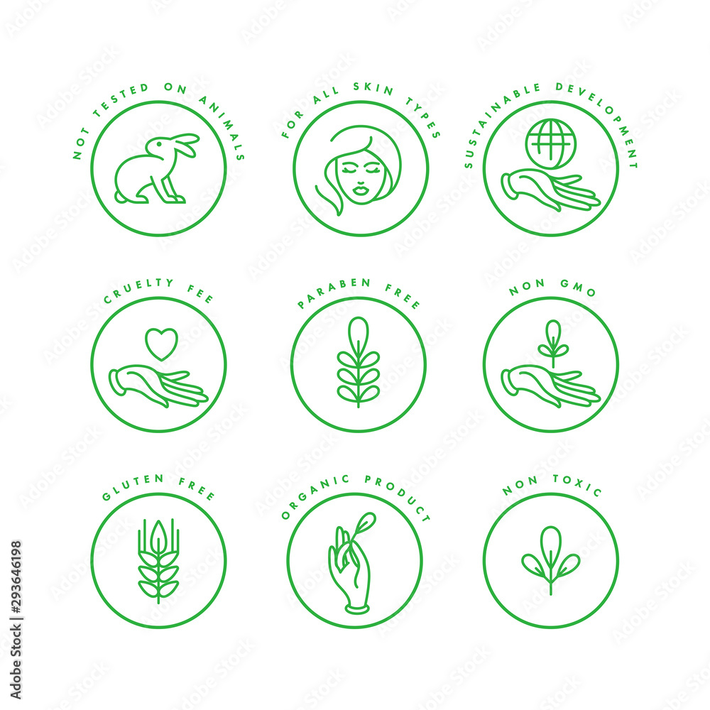 Vector set of logos, badges and icons for natural and organic products ...