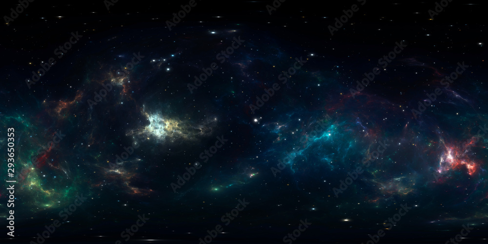 360 degree space background with nebula and stars, equirectangular ...