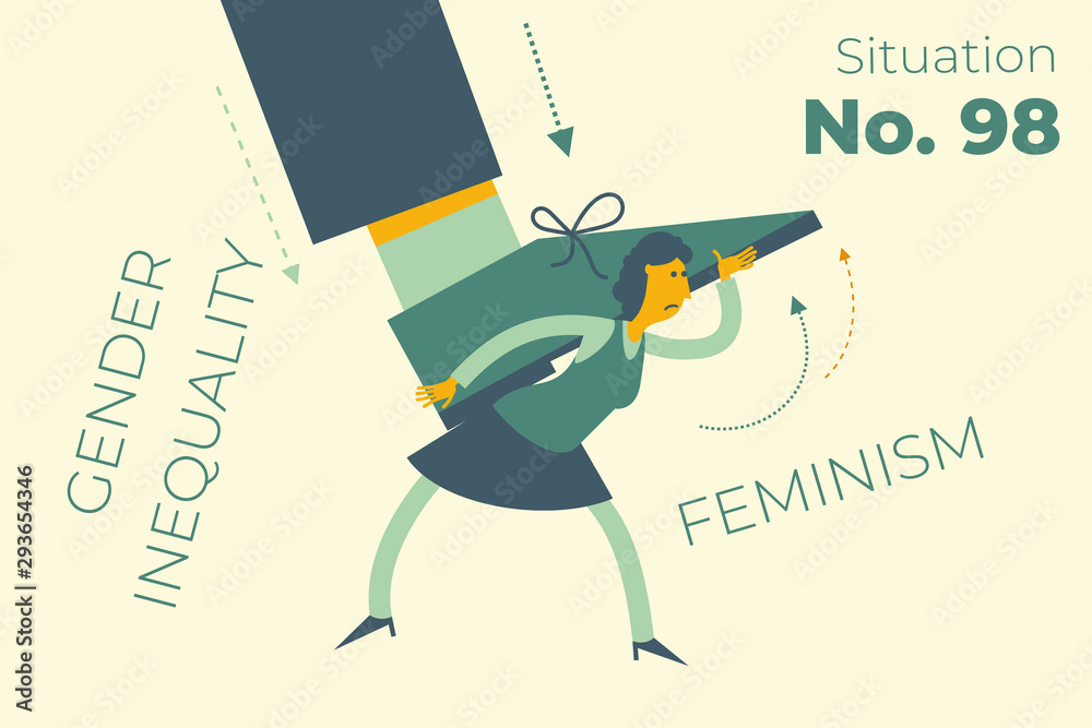 Feminism. Girl power. A woman holds a man's leg over her head. A strong ...