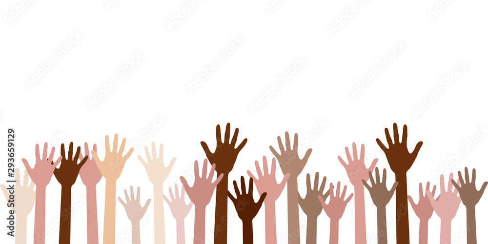 Hands with skin color diversity vector background. Solidarity concept ...