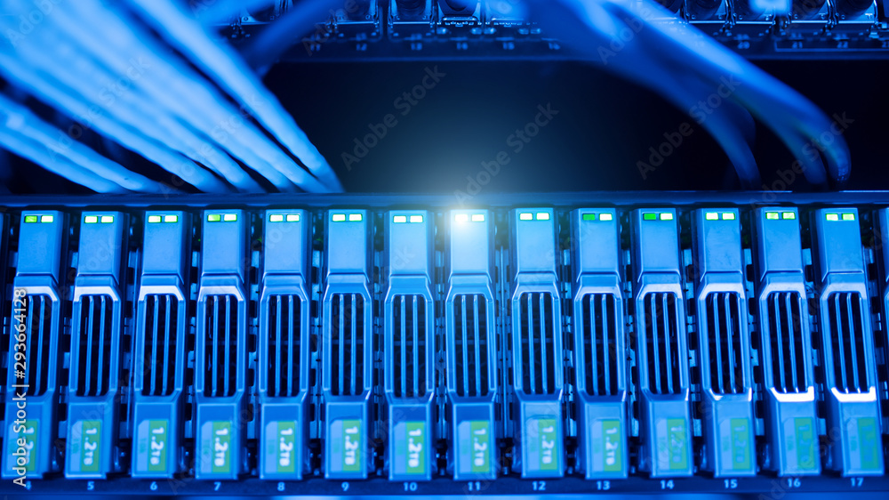 The server room tells the computer server that is working continuously ...