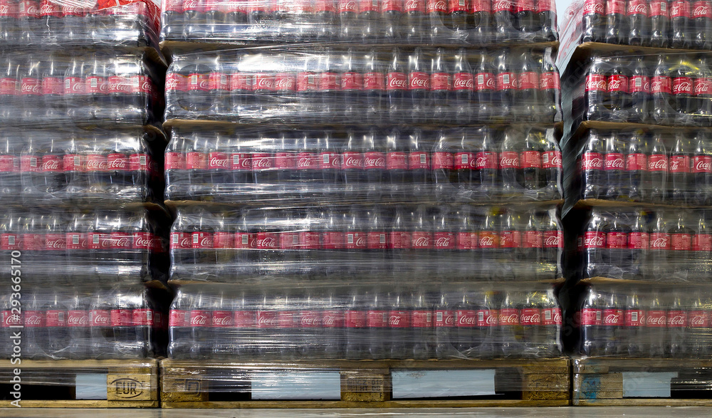 Sofia, Bulgaria - 19 December 2017: Packed Coca Cola bottles in plastic ...