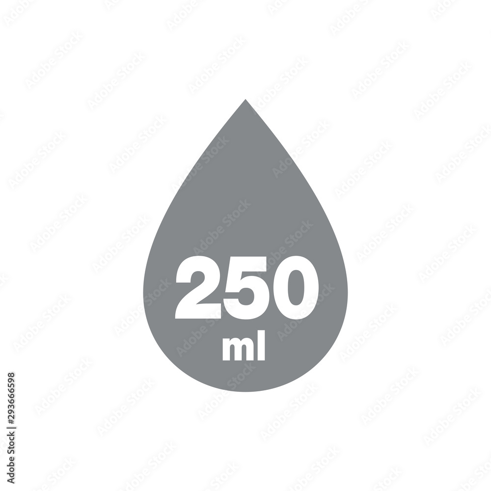 Liter l sign (l-mark) estimated volumes 250 milliliters (ml) Vector ...