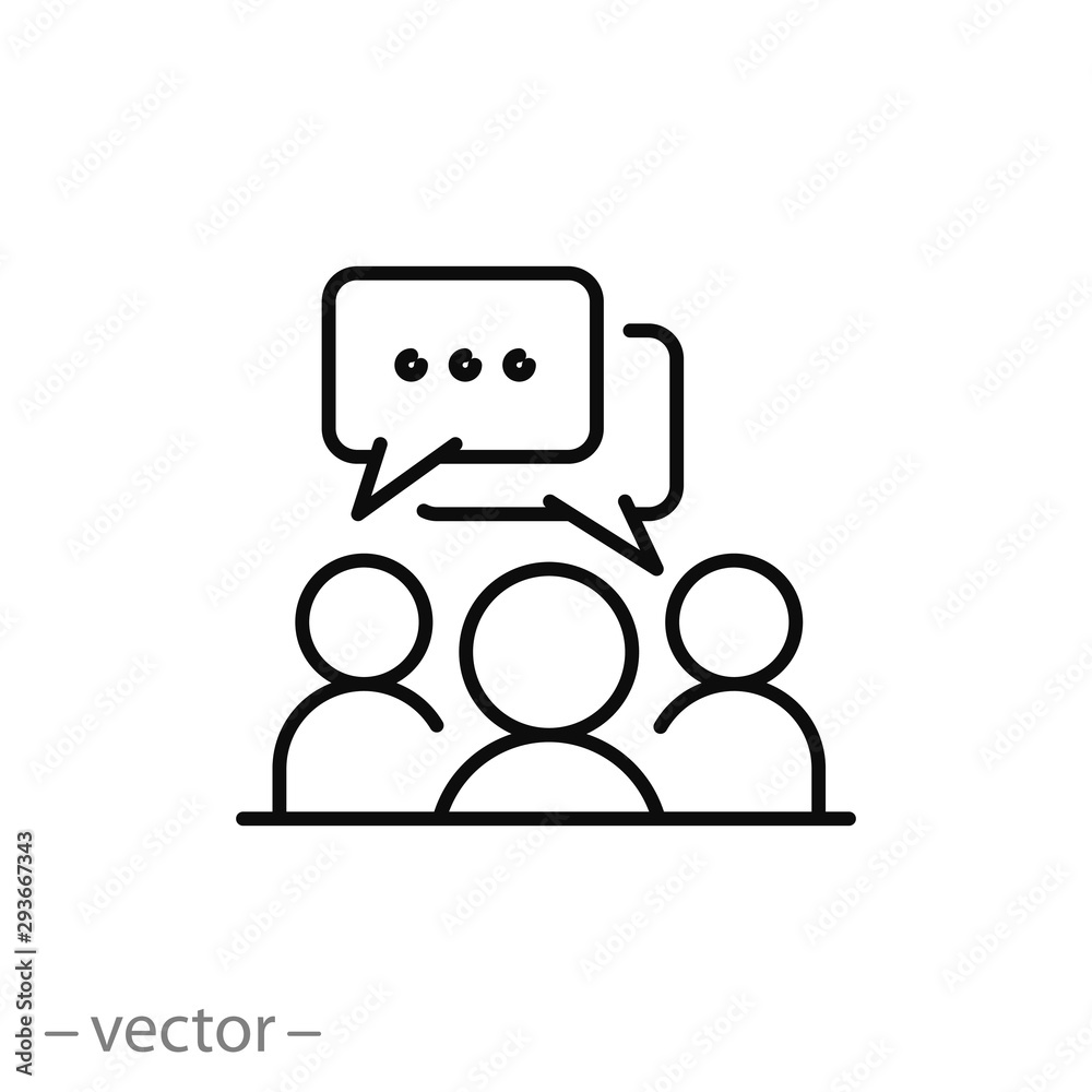 forum discussion icon, feedback or chat, outline messenger, group ...