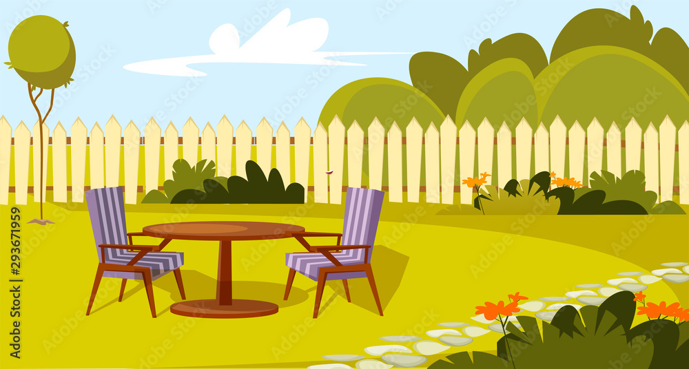 Patio area flat vector illustration Stock Vector | Adobe Stock