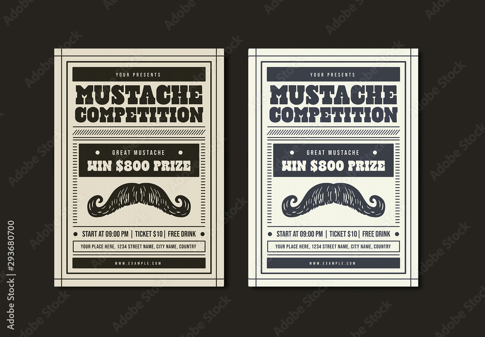 Vintage Mustache Competition Flyer Layout Stock Template | Adobe Stock