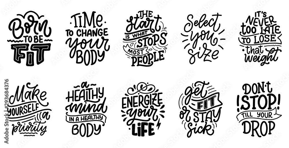 Abstract lettering set about sport and fitness for poster or print ...