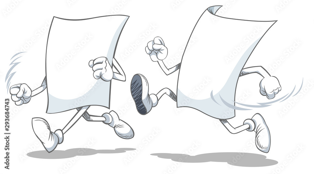 Two cartoon blank paper characters running after each other.Cartoon ...