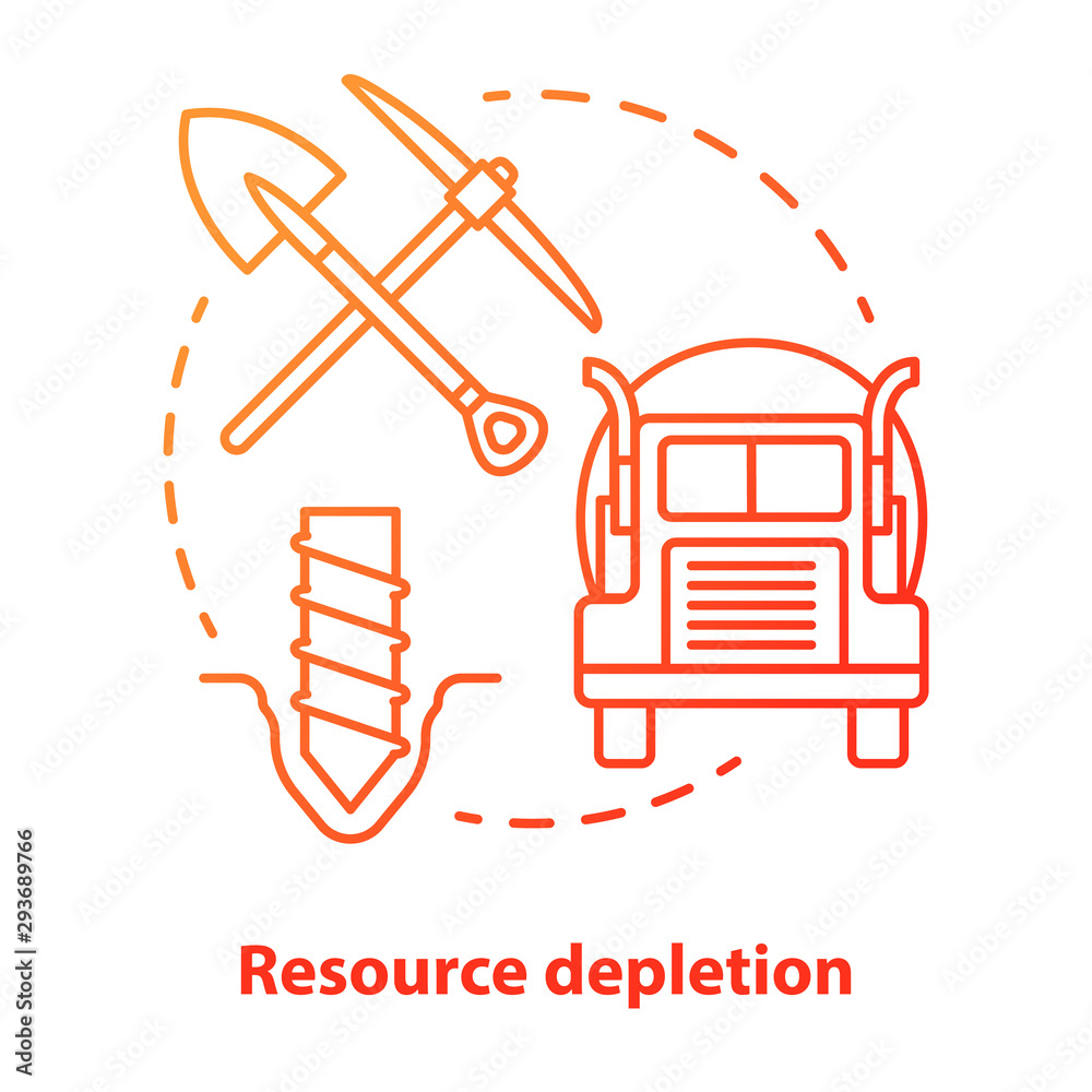Resource depletion concept icon. Natural minerals exhaustion idea thin ...