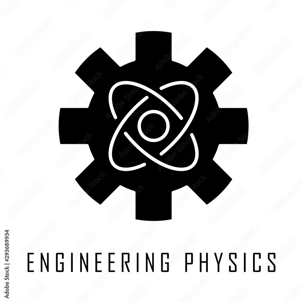 Engineering physics glyph icon. Nanotech. Cogwheel and atom structure ...
