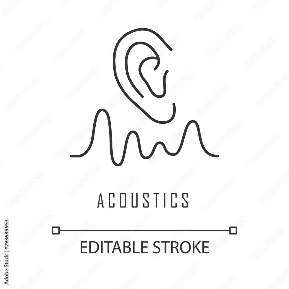 Acoustics linear icon. Sound transmission and hearing effect. Soundwave ...