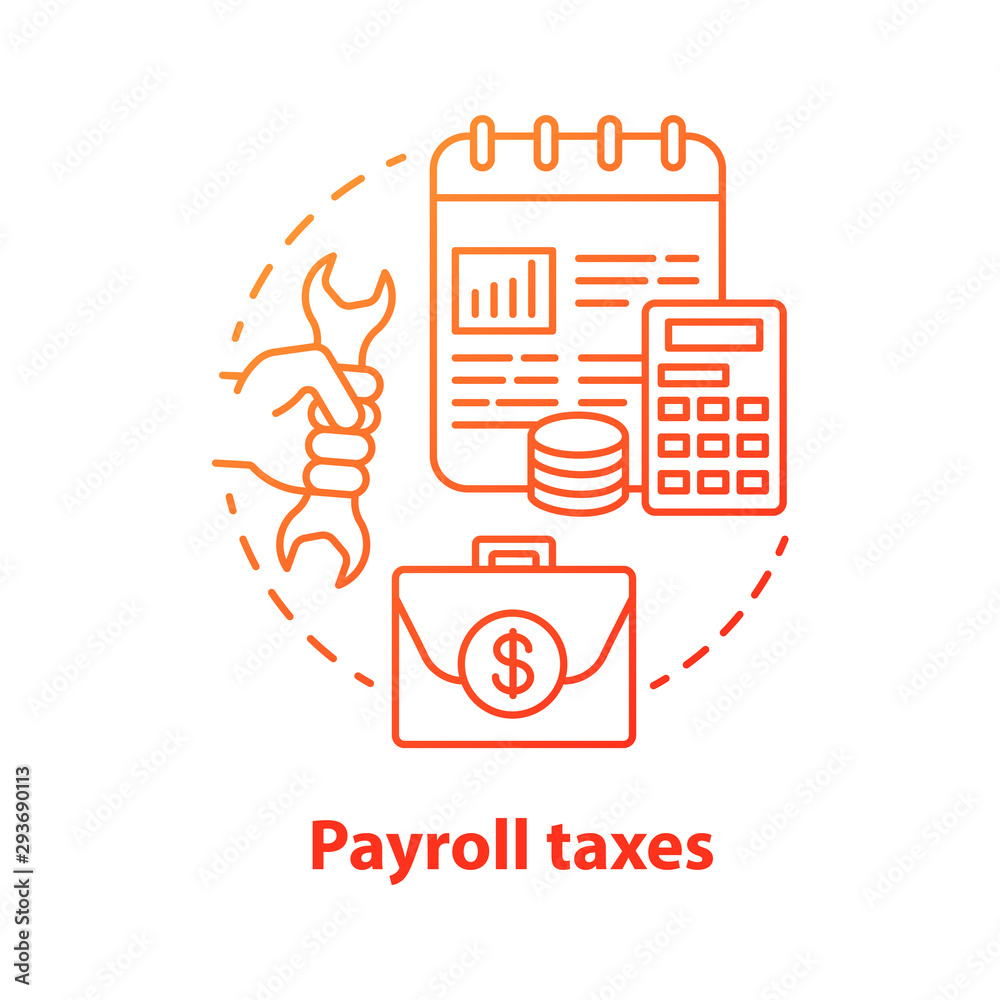 Payroll taxes red concept icon. Staff revenue taxation idea thin line ...