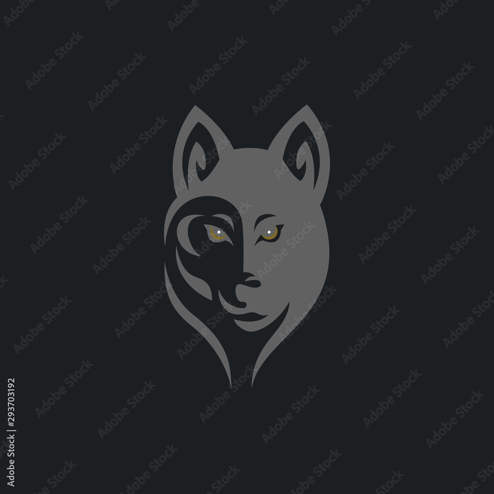 wolf half face logo - Vector wolf head silhouette inside half face ...