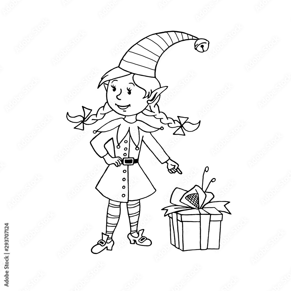 Cute little Christmas Elf girl. 2020 Happy New Year. Set of cartoon ...