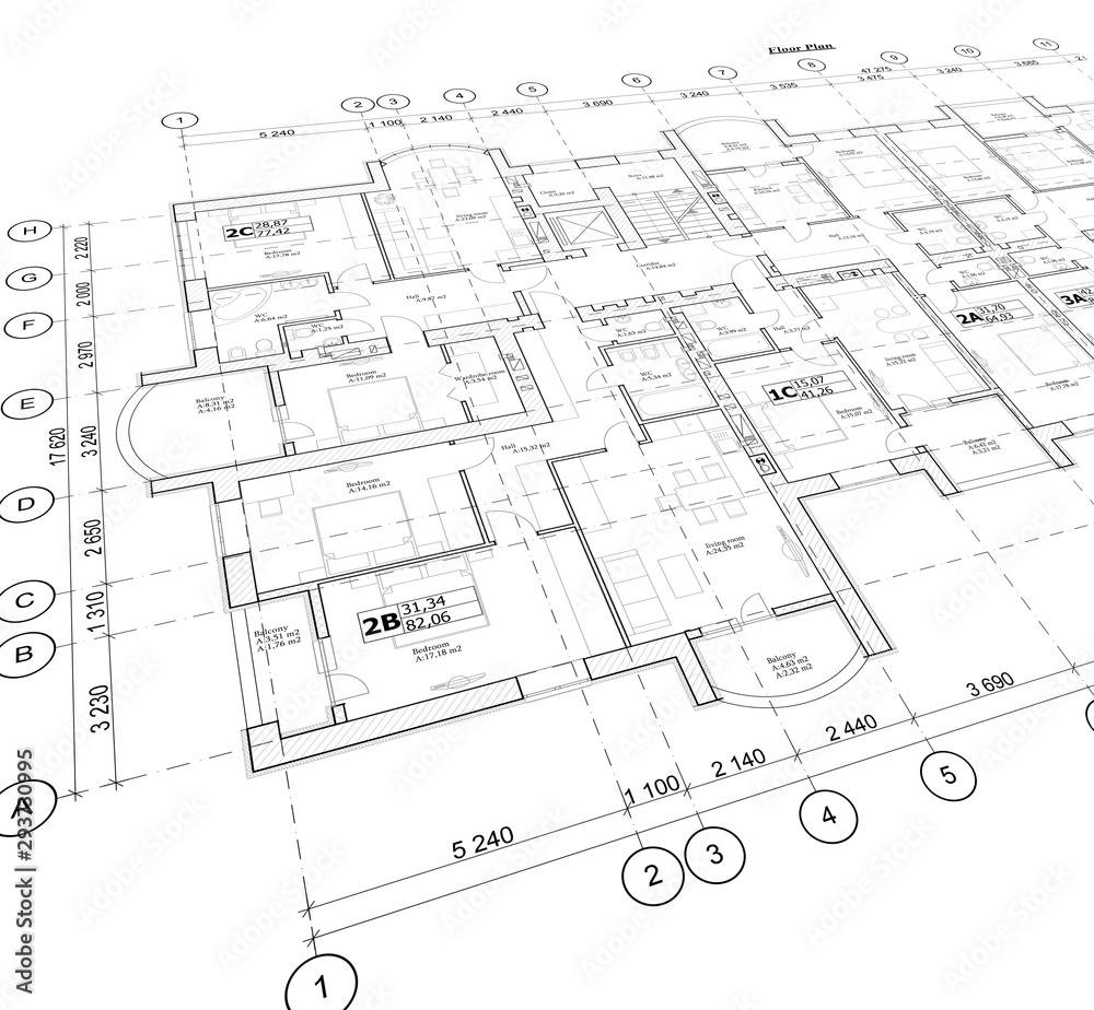 Detailed architectural plan, floor plan, layout, perspective view Stock ...