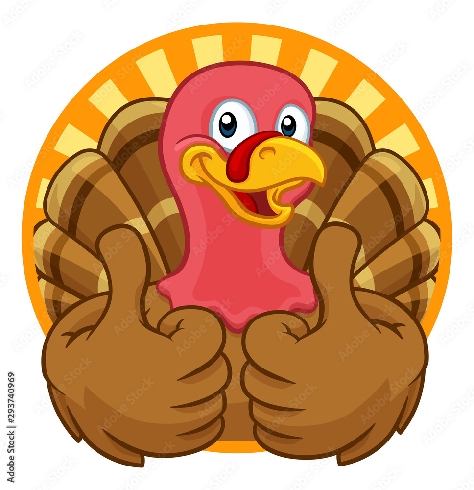 Turkey Thanksgiving or Christmas bird animal cartoon character giving a ...