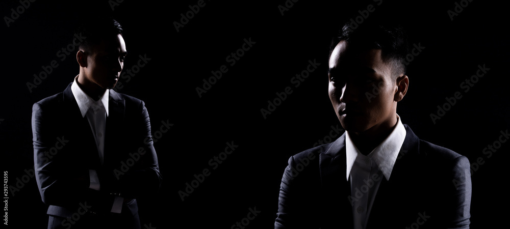 Group Pack Collage of Portrait 20s Asian Business Man under studio ...