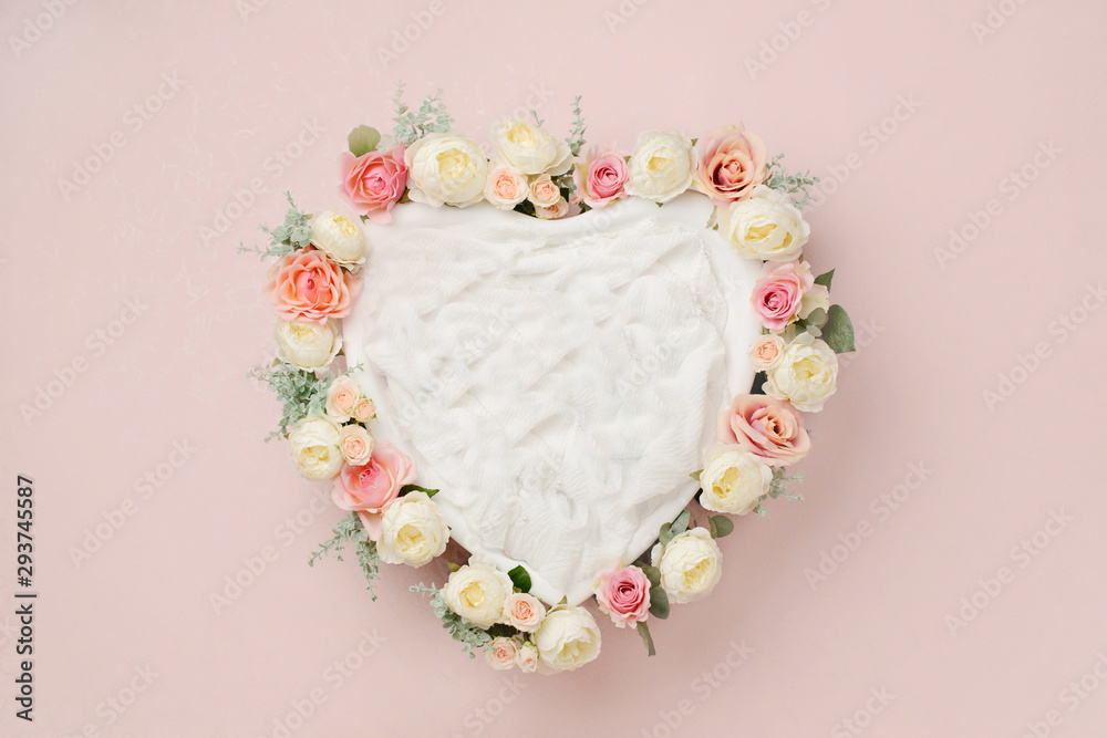 Newborn baby photography heart with flowers . Background for newborn ...