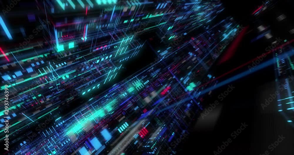 Seamless loop of abstract matrix hologram digital data flow. fly ...