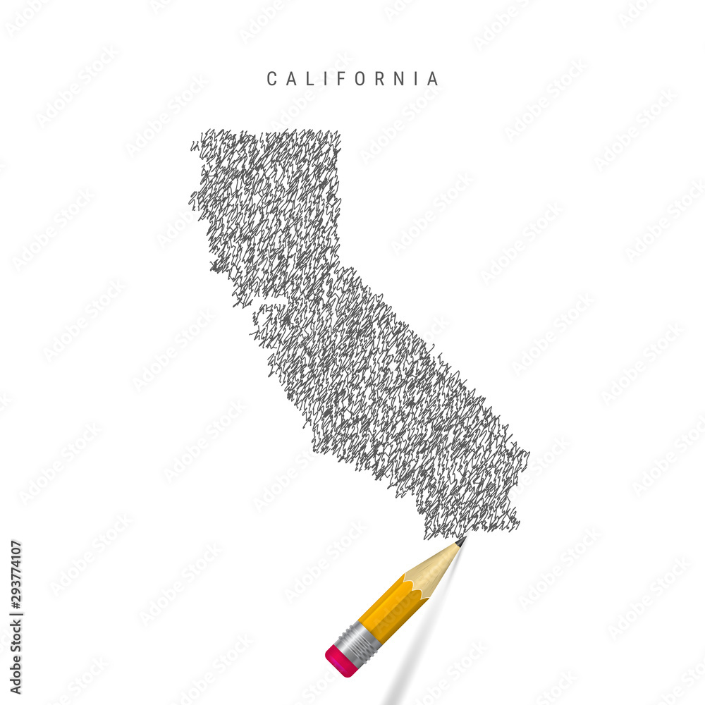 California sketch scribble map isolated on white background. Hand drawn ...