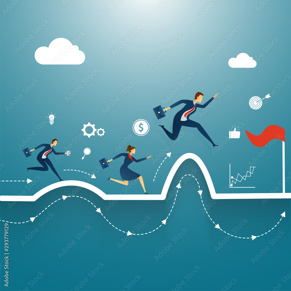 Business people running towards their goal, overcome or compete with ...