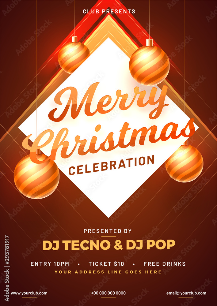 Merry Christmas Celebration template or invitation card design with ...
