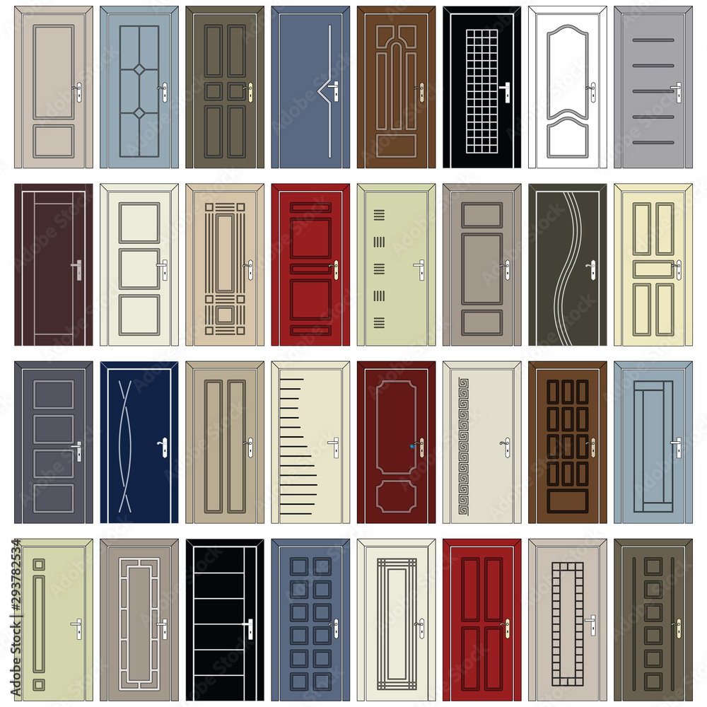 Doors design vector set. Modern and classic flat entrance collection ...
