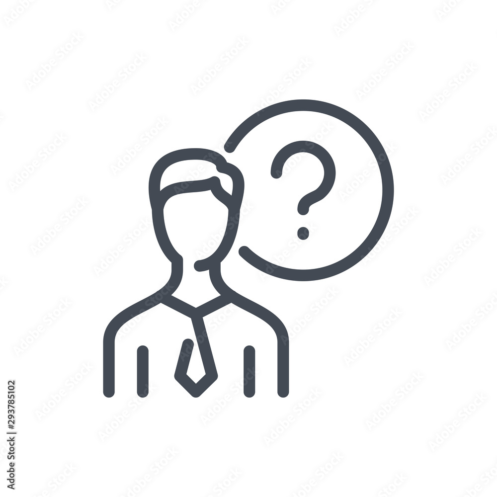 Profile information line icon. Male account with question mark vector ...