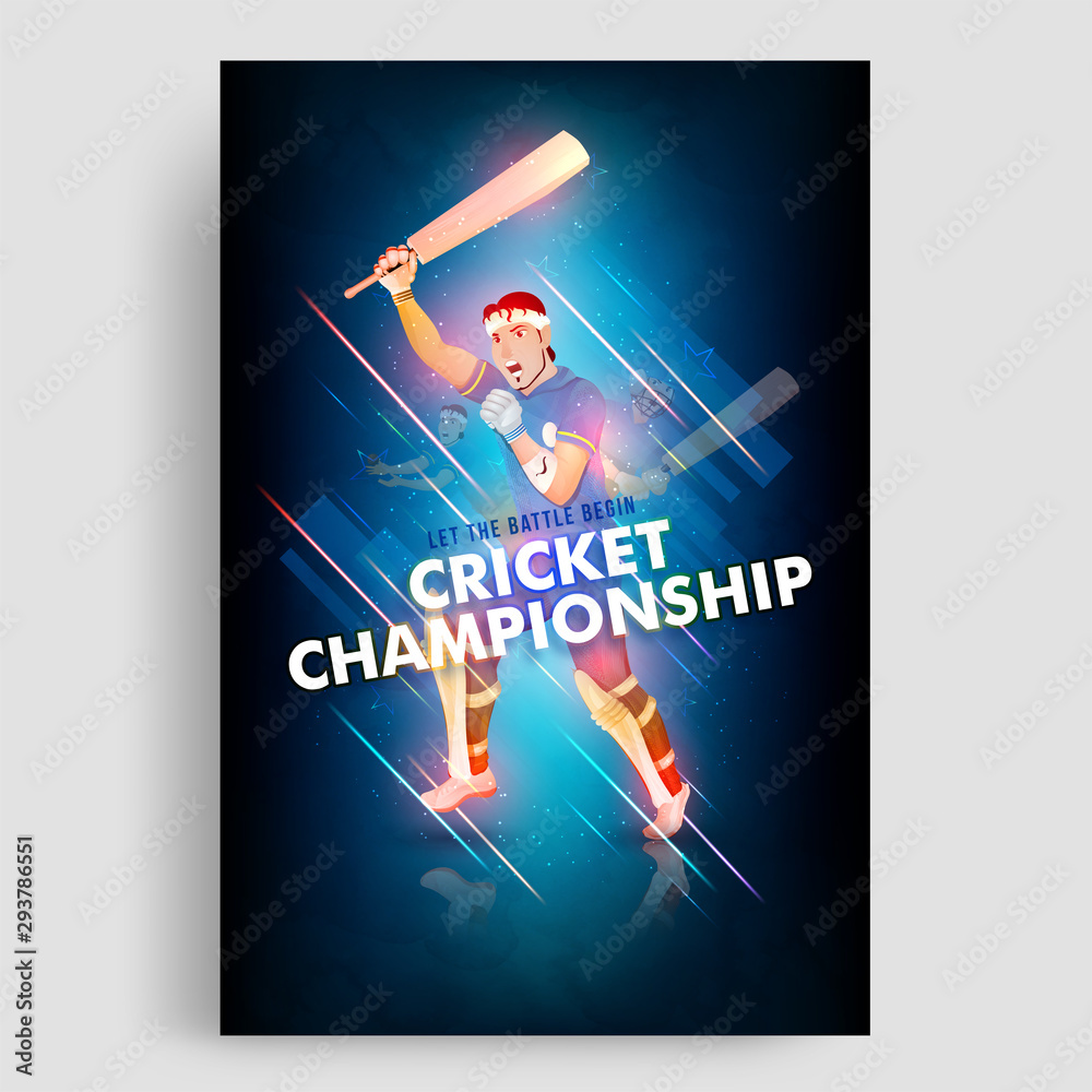 Cricket Championship template or flyer design with illustration of ...