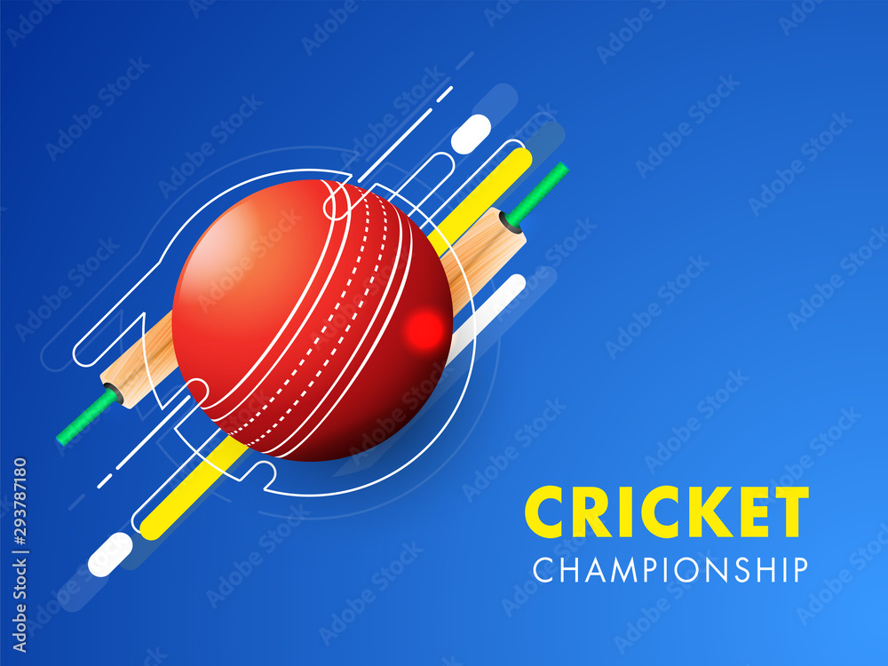 Cricket ball with bats illustration on glossy blue background can be ...