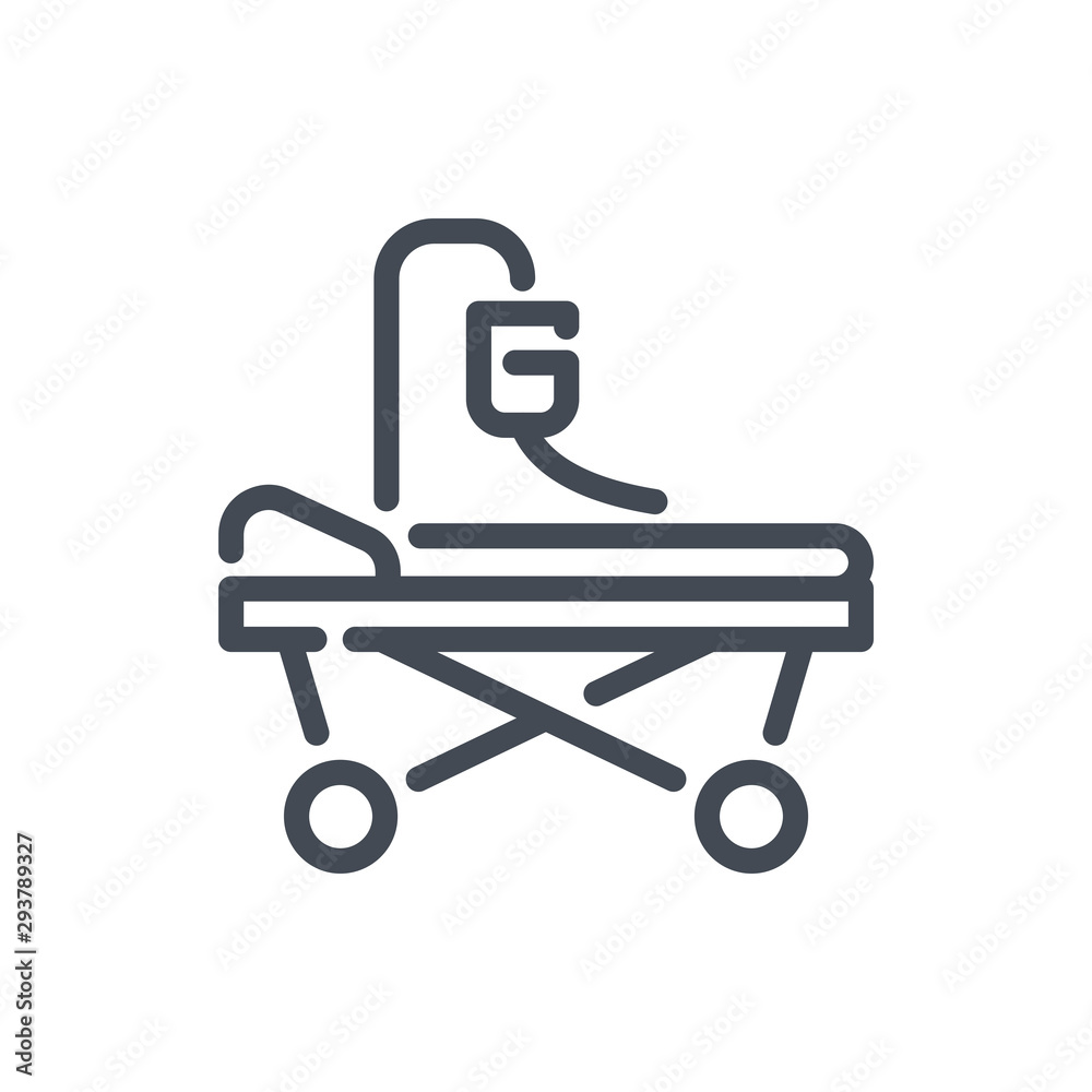 Hospital surgery bed line icon. Operating table vector outline sign ...